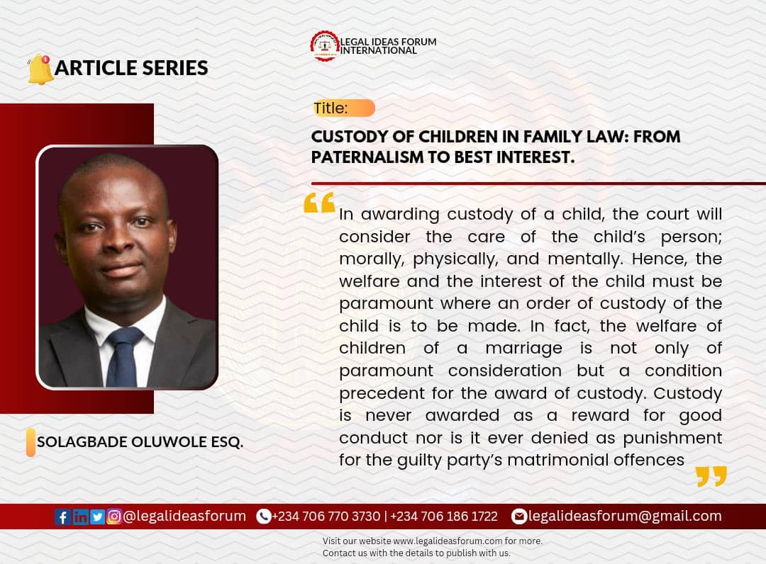 Custody of Children in Family Law: From Paternalism to Best Interest ...