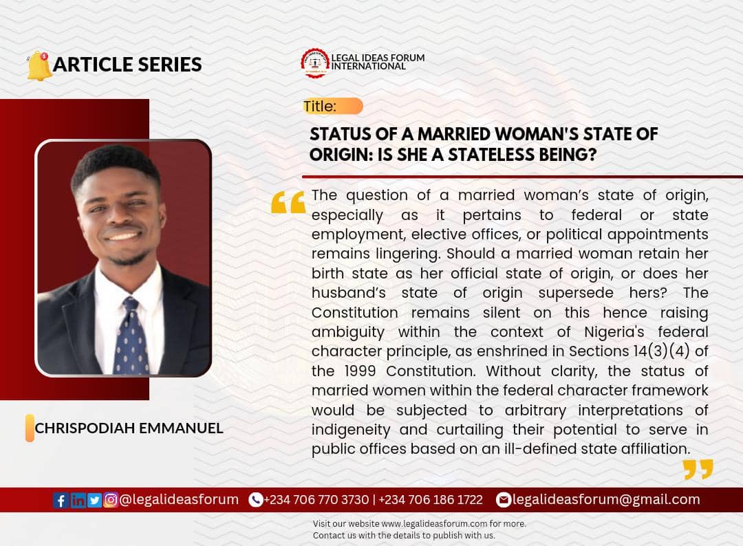 Status of a Married Woman's State of Origin: Is She a Stateless Being ...